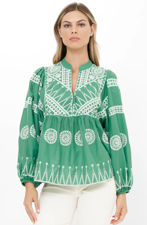 Mandarin Balloon Top in Soleil Sage – Monkee's of Louisville